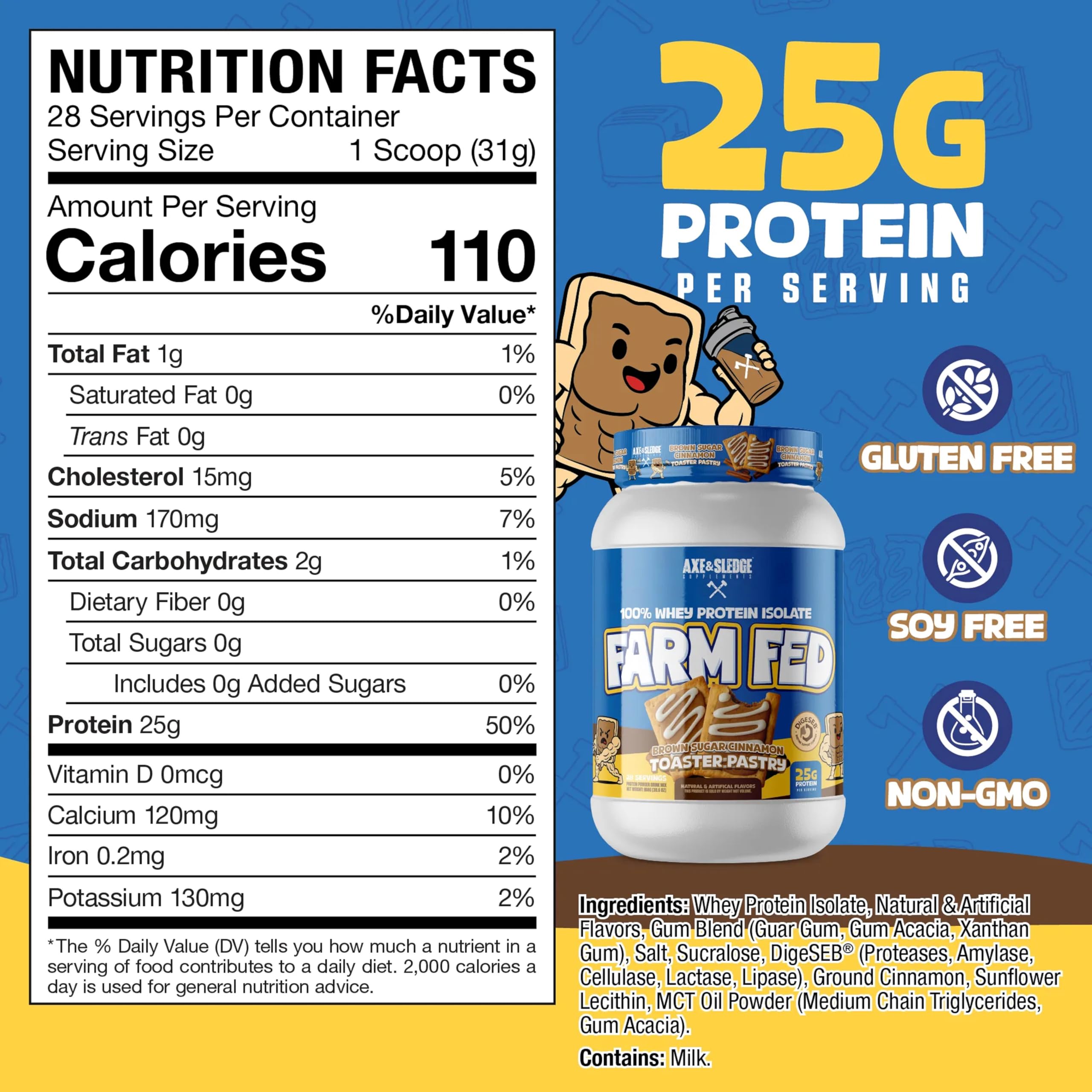 Axe & Sledge Farm Fed 100% Whey Protein Isolate | 25g Protein | Low Ca ...